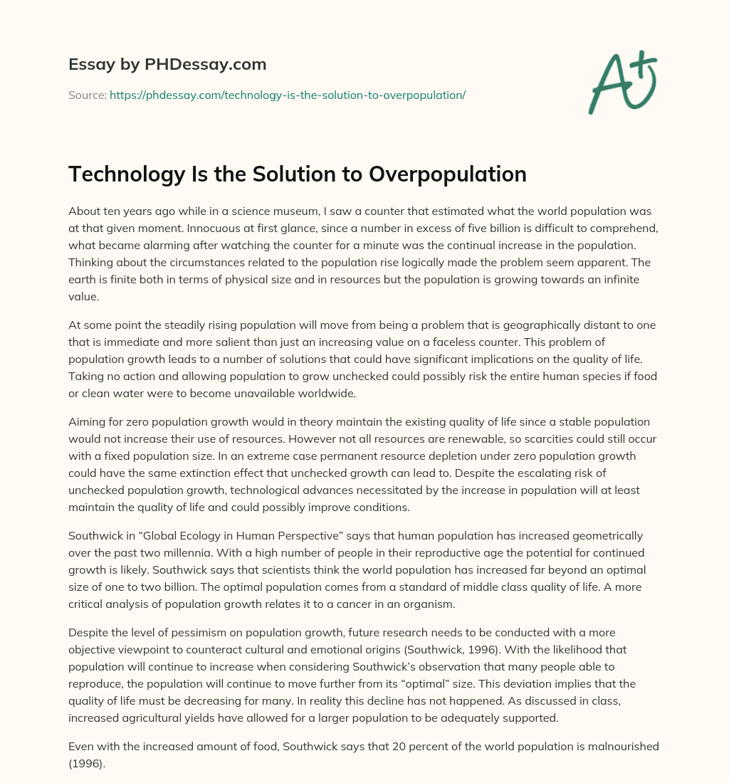 Technology Is The Solution To Overpopulation Essay Example - PHDessay.com