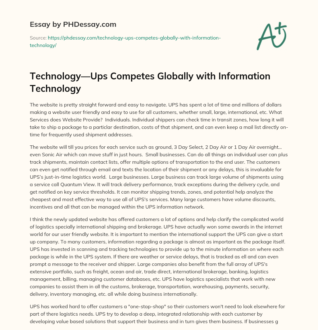 Technology—Ups Competes Globally with Information Technology - PHDessay.com