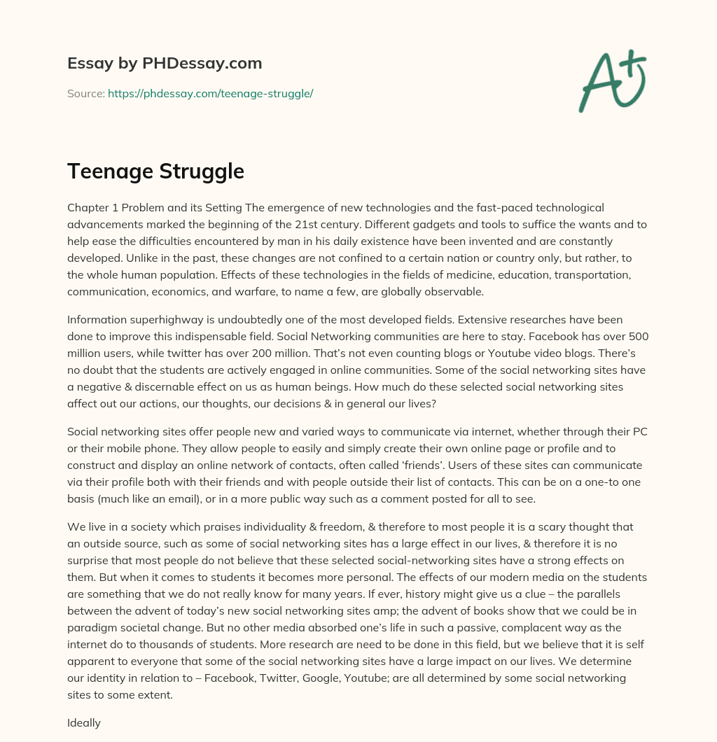 Teenage Struggle - PHDessay.com