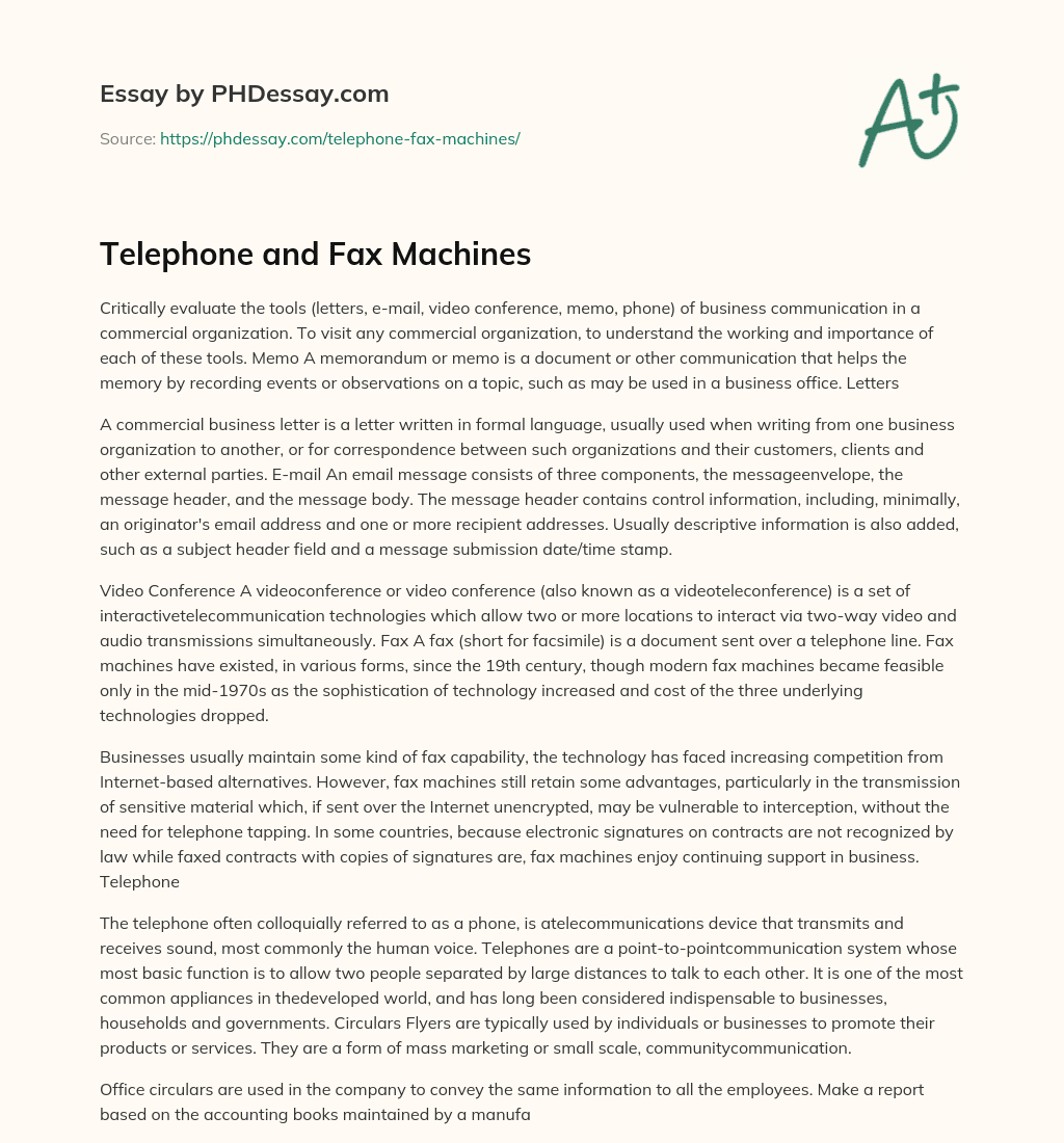Telephone and Fax Machines (500 Words) - PHDessay.com