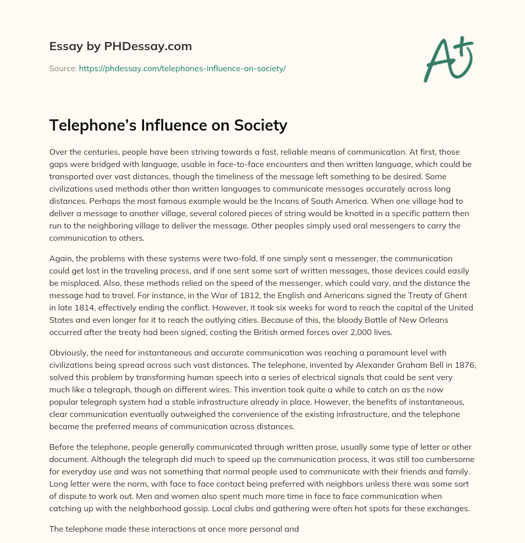 Telephone’s Influence on Society (600 Words) - PHDessay.com