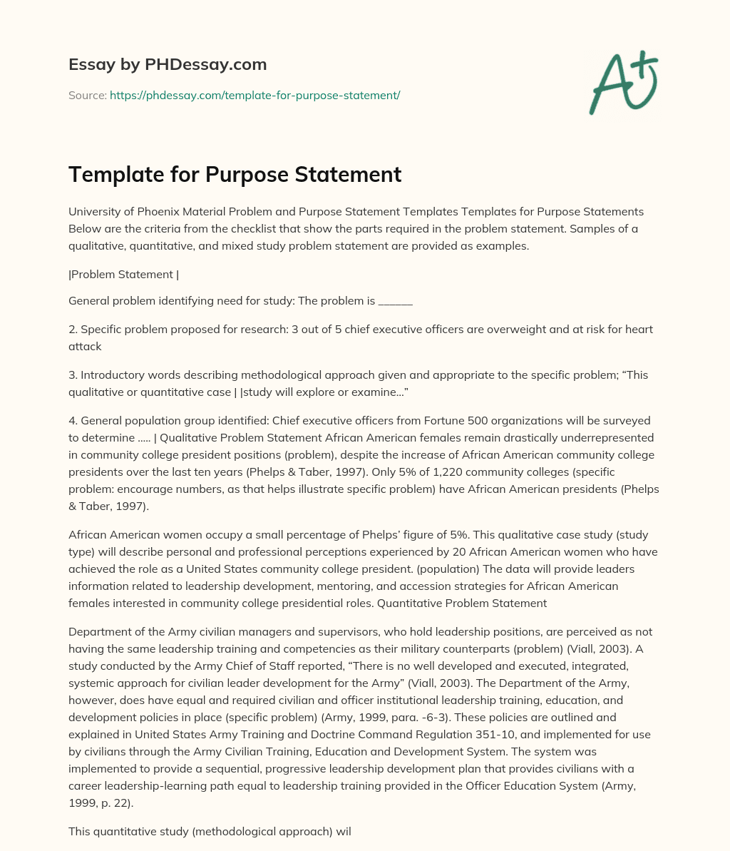 Template for Purpose Statement - PHDessay.com
