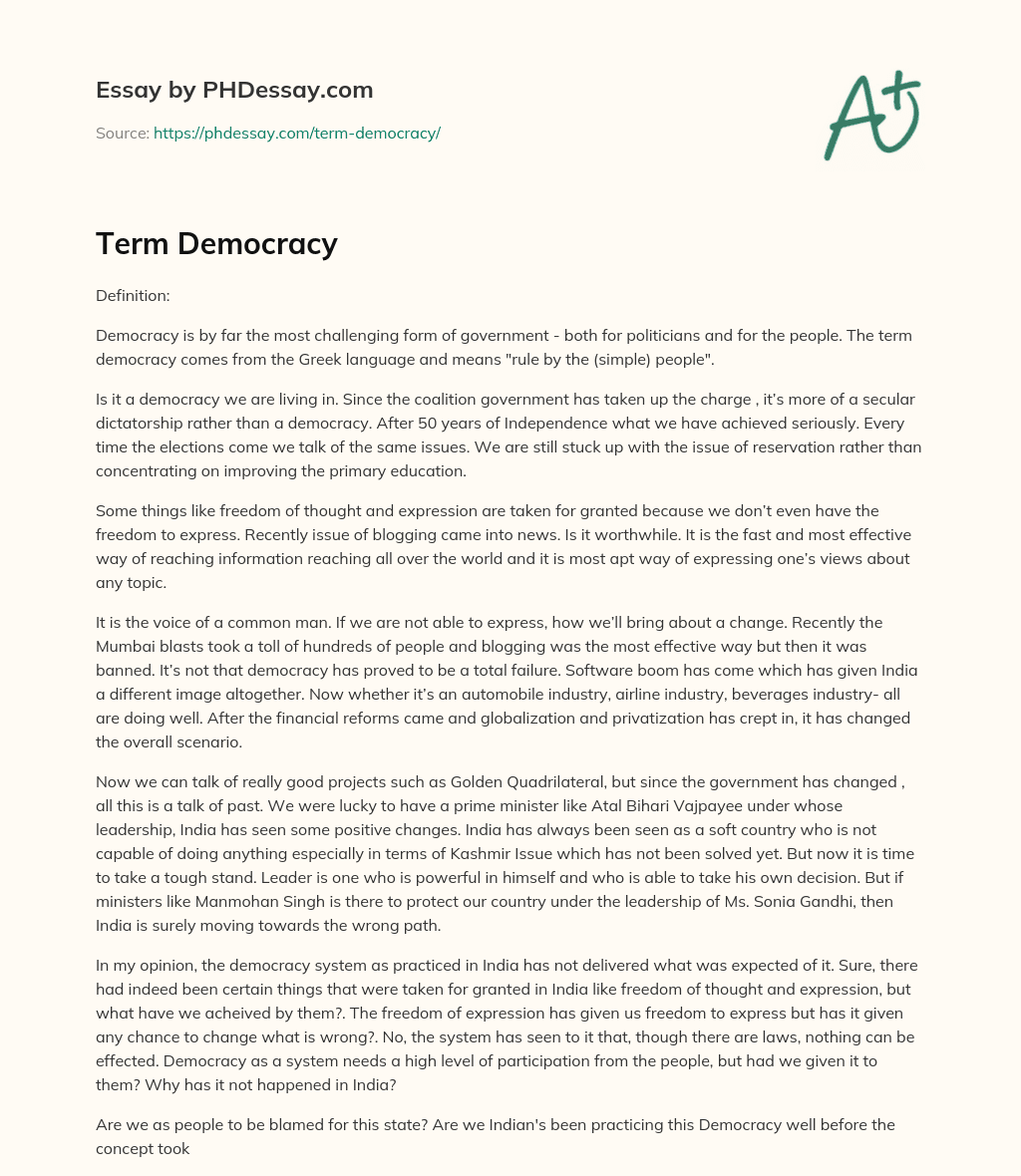 Term Democracy - PHDessay.com