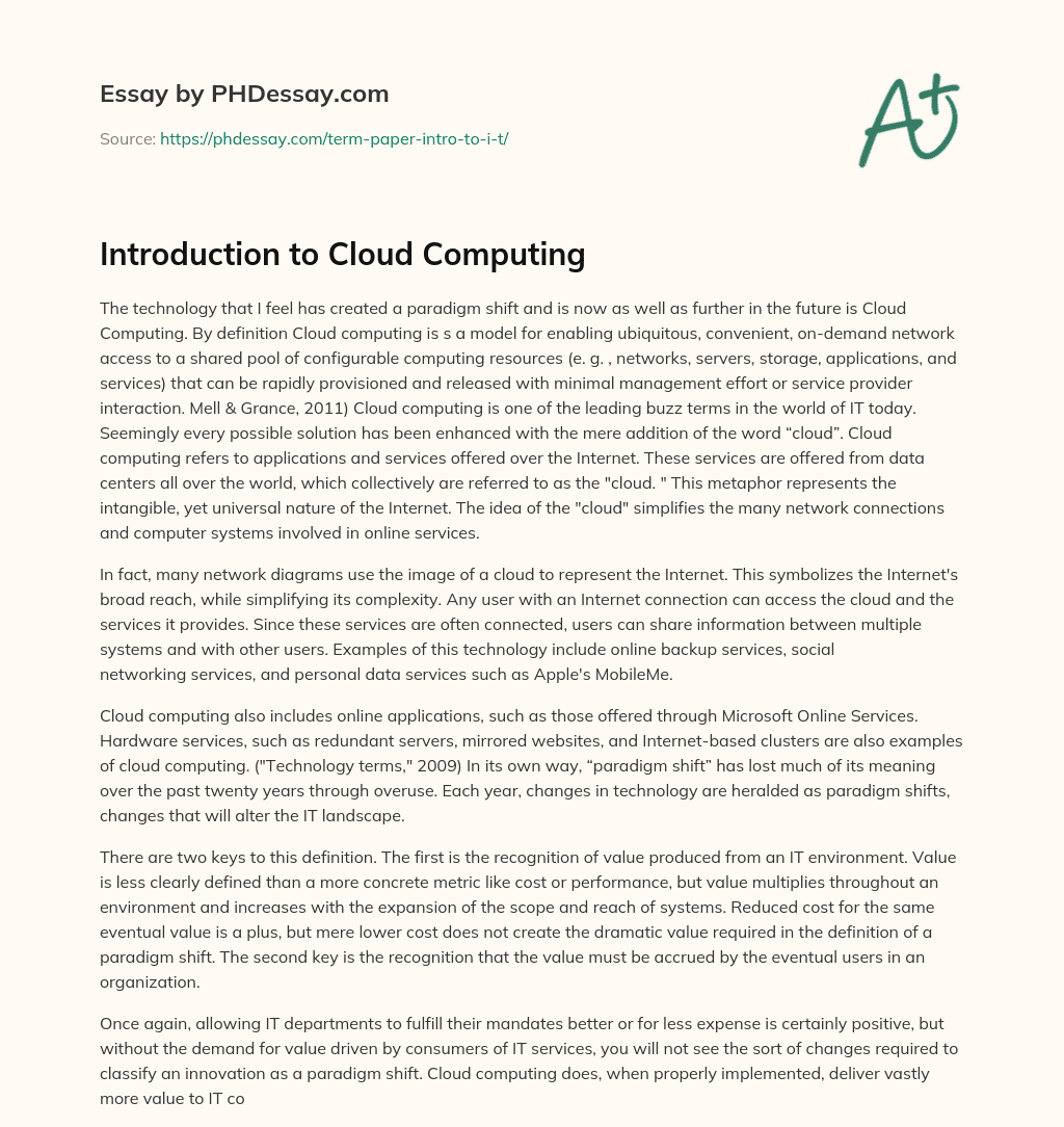 Introduction To Cloud Computing Application Example - PHDessay.com