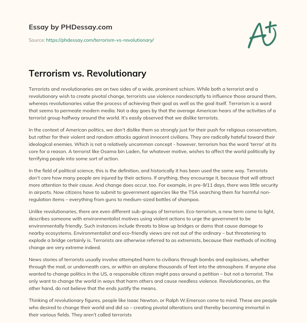 Terrorism vs. Revolutionary (600 Words) - PHDessay.com