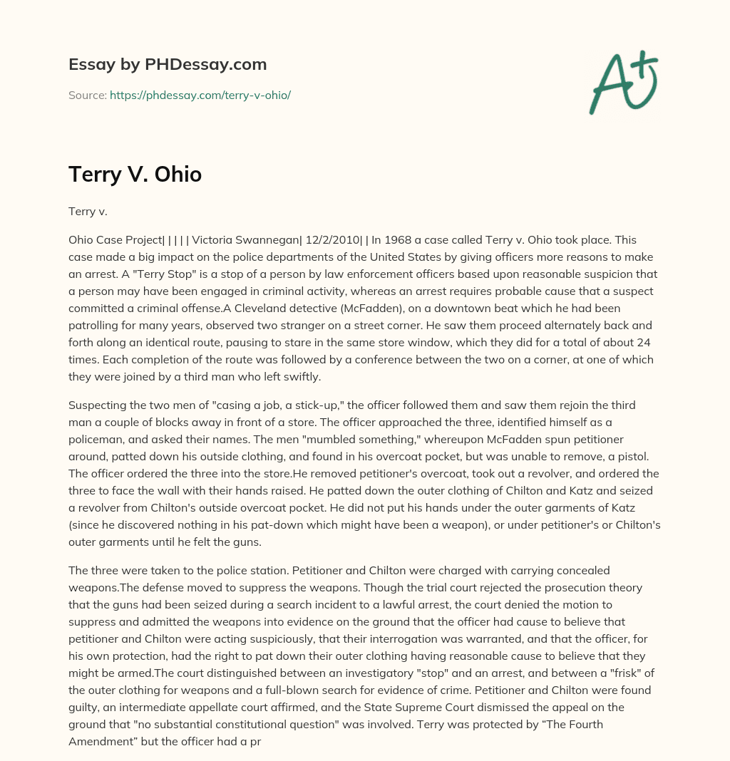 Terry V. Ohio - PHDessay.com