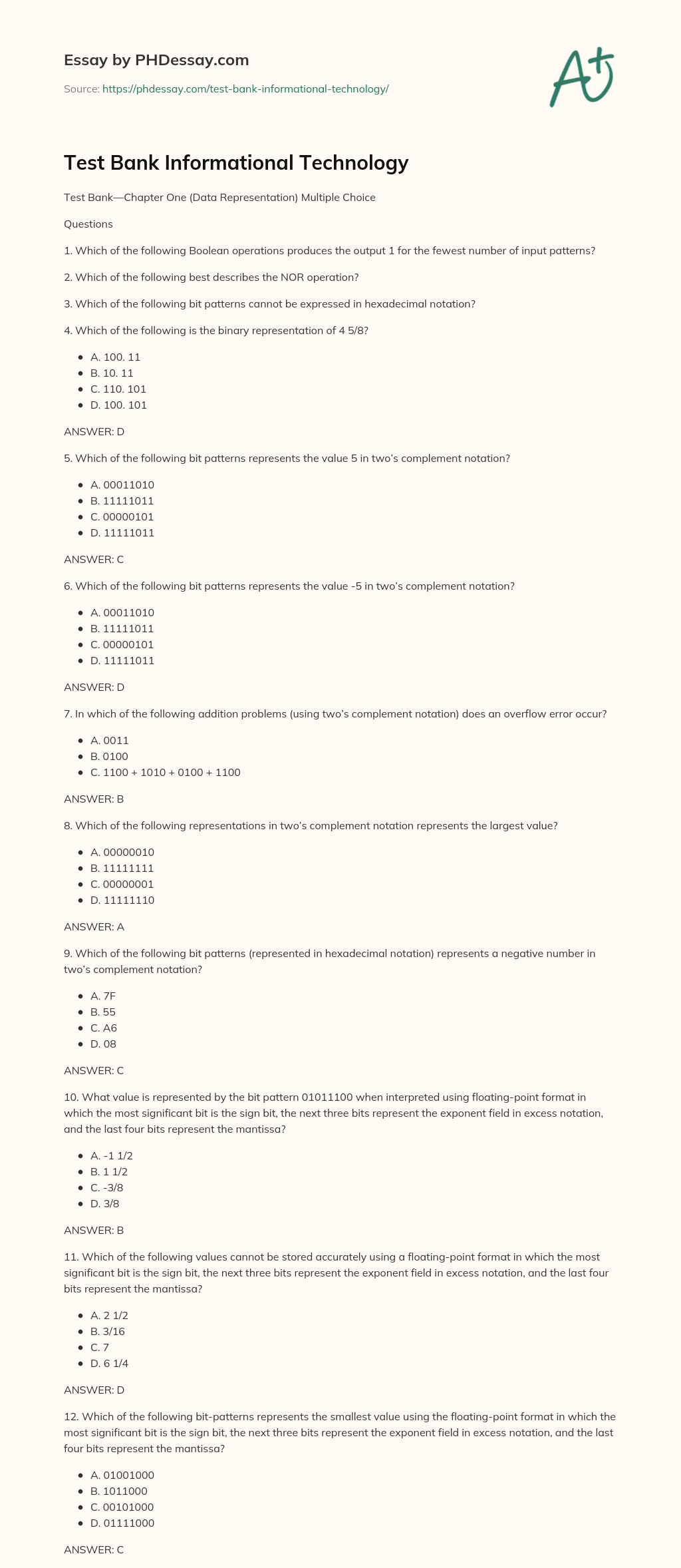 Test Bank Informational Technology - PHDessay.com
