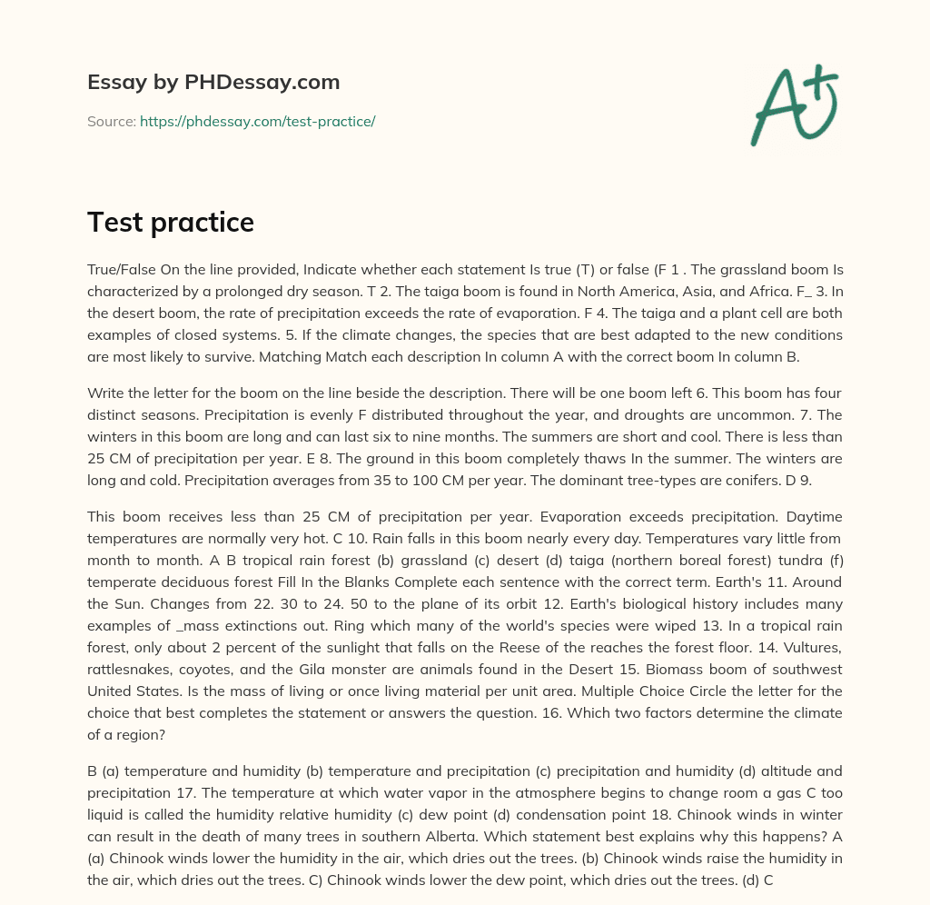 Test practice - PHDessay.com