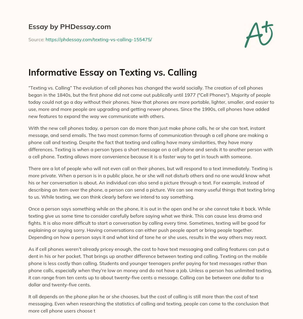Informative Essay on Texting vs. Calling - PHDessay.com