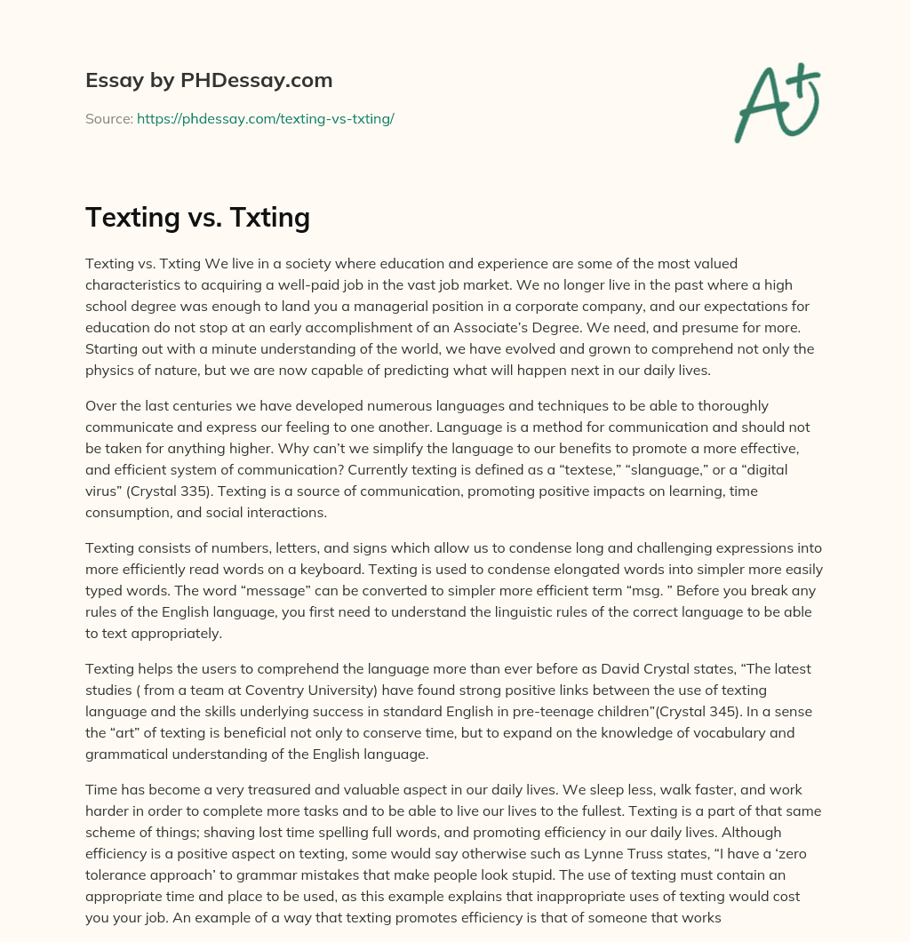 Texting vs. Txting - PHDessay.com