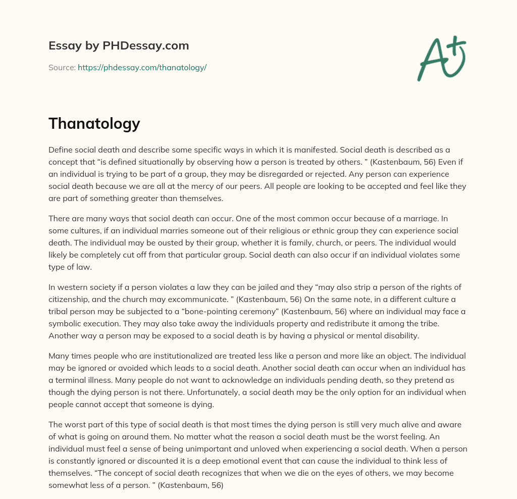 Thanatology (500 Words) - PHDessay.com