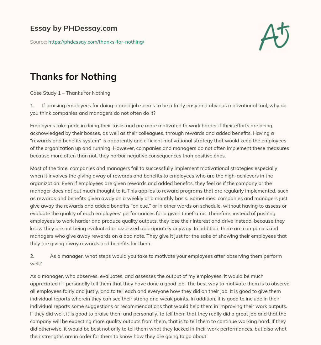 Thanks for Nothing - PHDessay.com