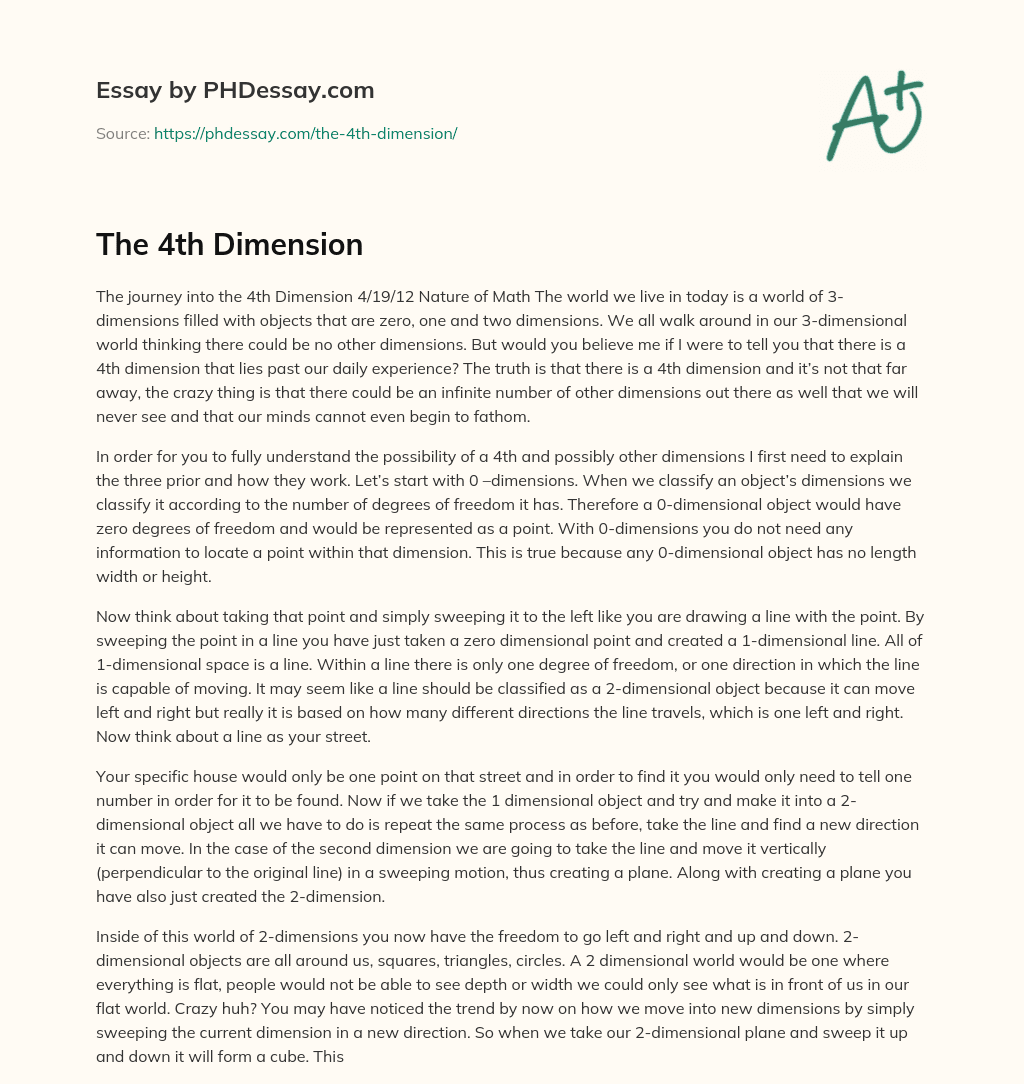 The 4th Dimension - PHDessay.com