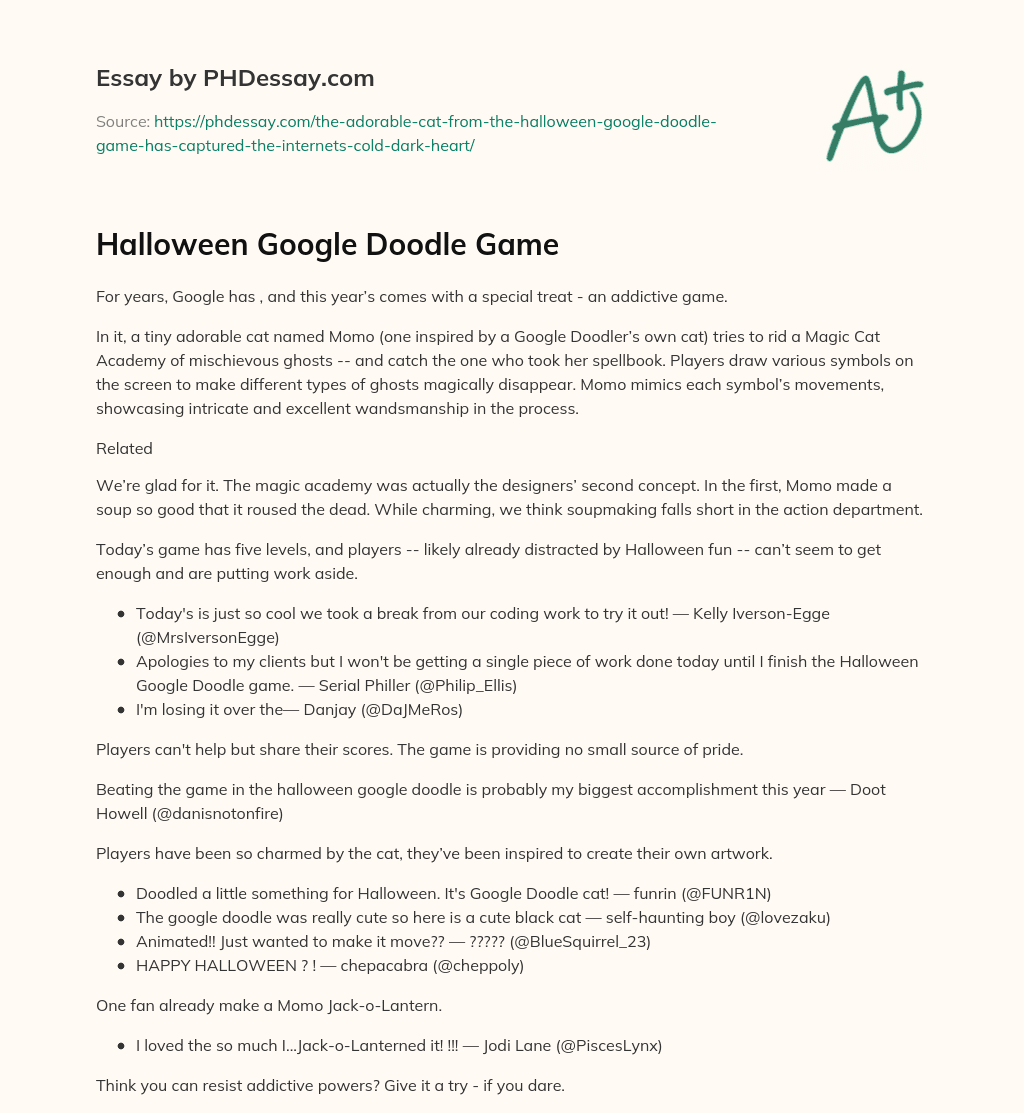 Halloween Google Doodle Game (300 Words) - PHDessay.com