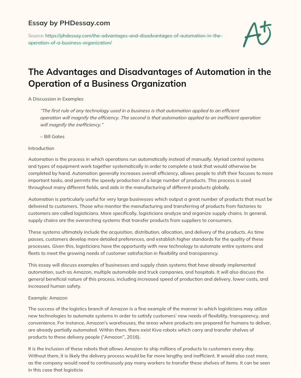 The Advantages And Disadvantages Of Automation In The Operation Of A ...