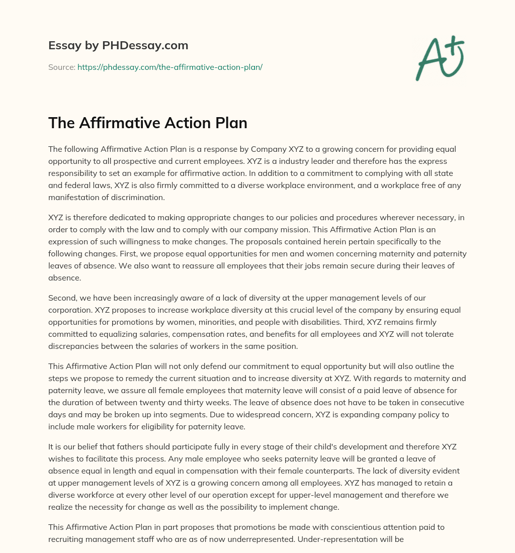 The Affirmative Action Plan (600 Words) - PHDessay.com