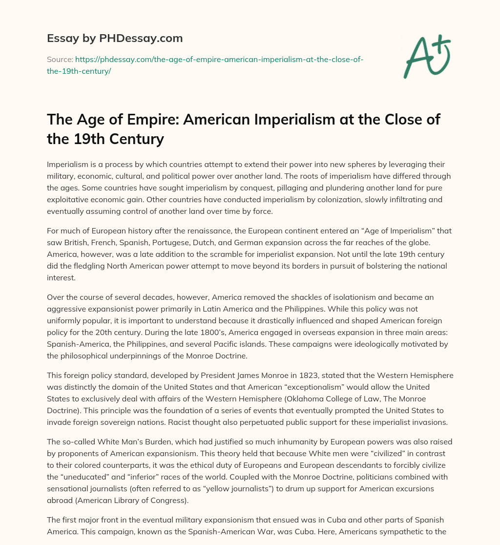 The Age of Empire: American Imperialism at the Close of the 19th ...