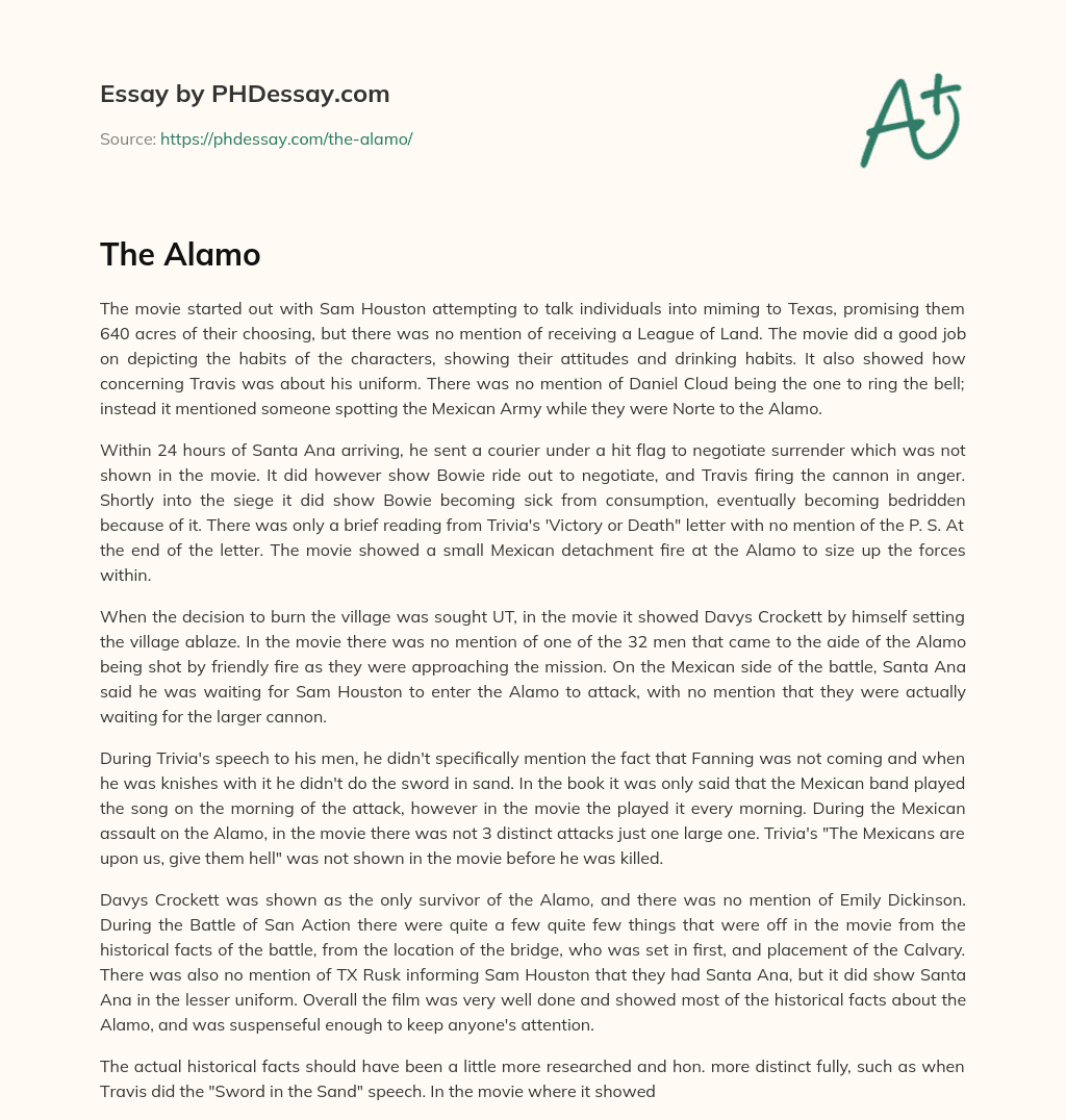 The Alamo (600 Words) - PHDessay.com