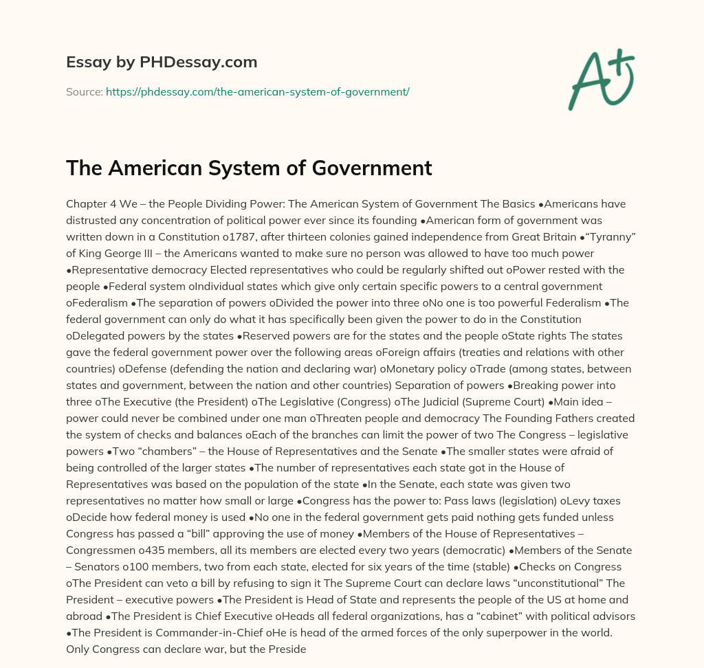 The American System of Government - PHDessay.com