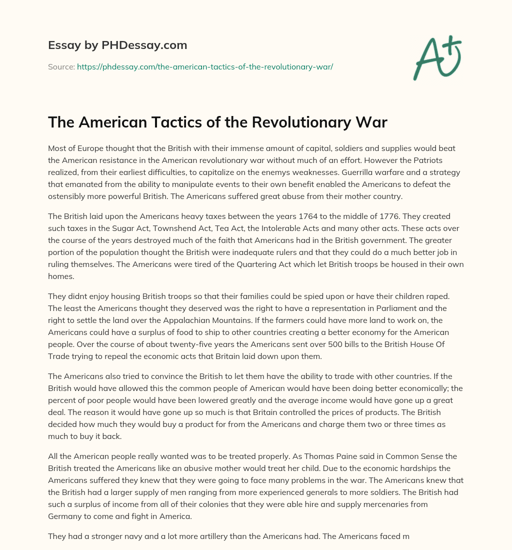 The American Tactics of the Revolutionary War - PHDessay.com