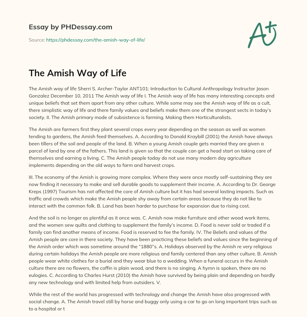 The Amish Way of Life - PHDessay.com