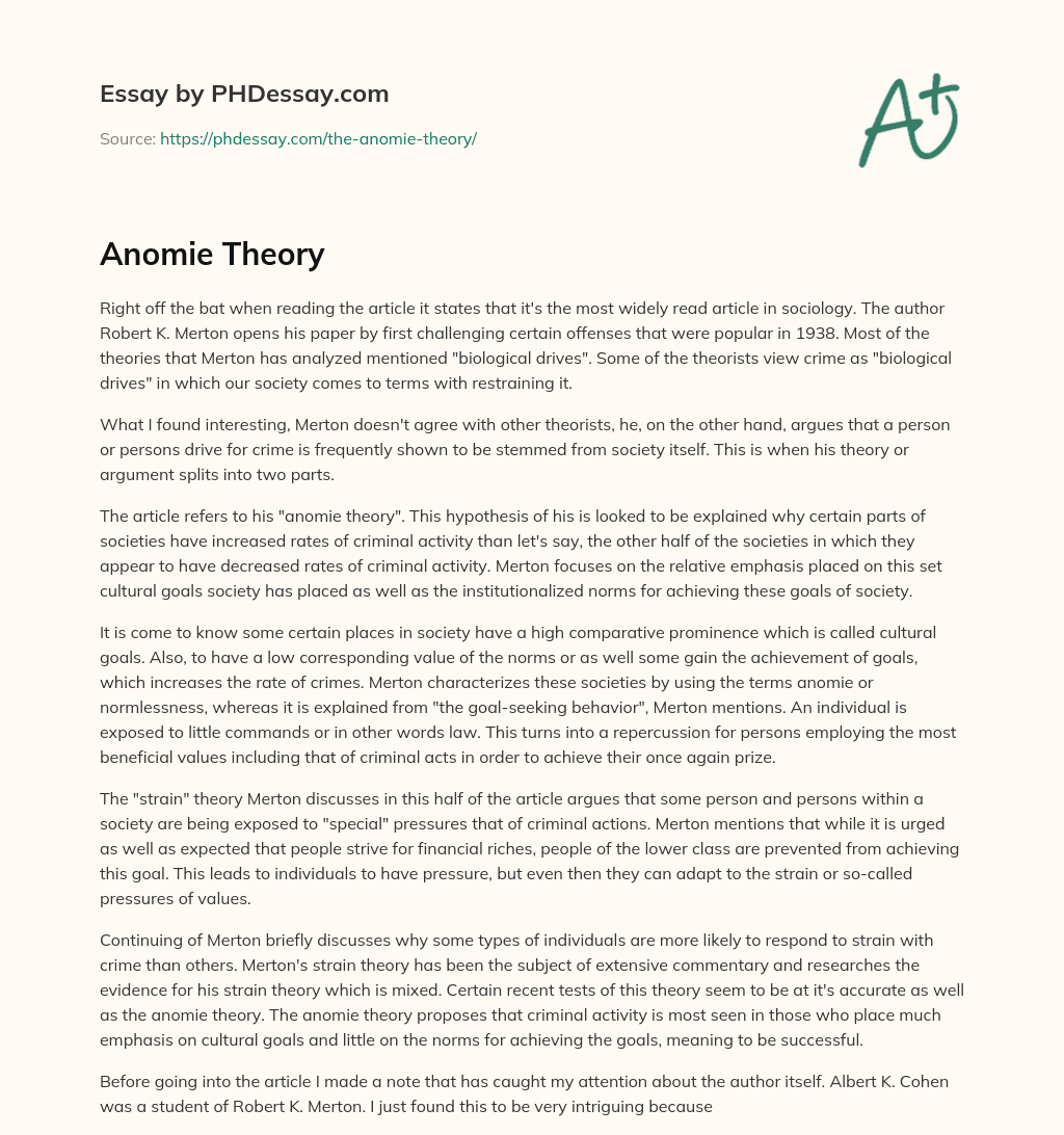 Anomie Theory - PHDessay.com