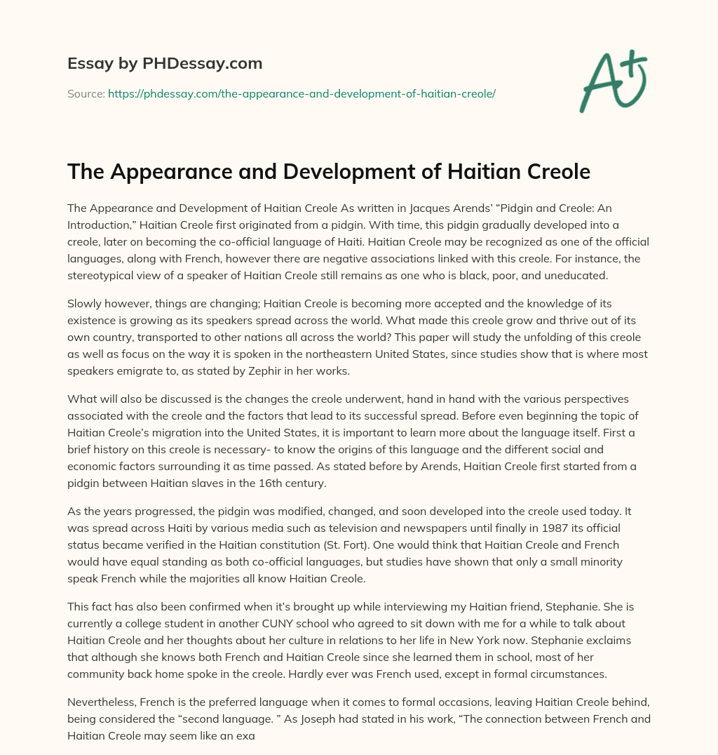 The Appearance and Development of Haitian Creole - PHDessay.com