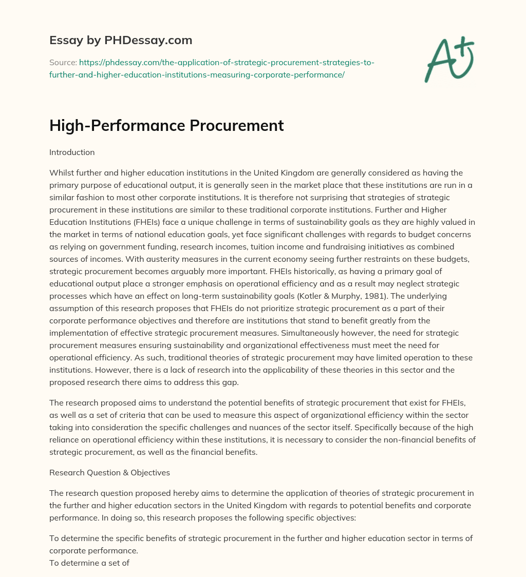 High-Performance Procurement - PHDessay.com