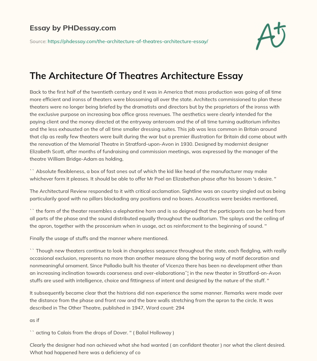 The Architecture Of Theatres Architecture Essay - PHDessay.com