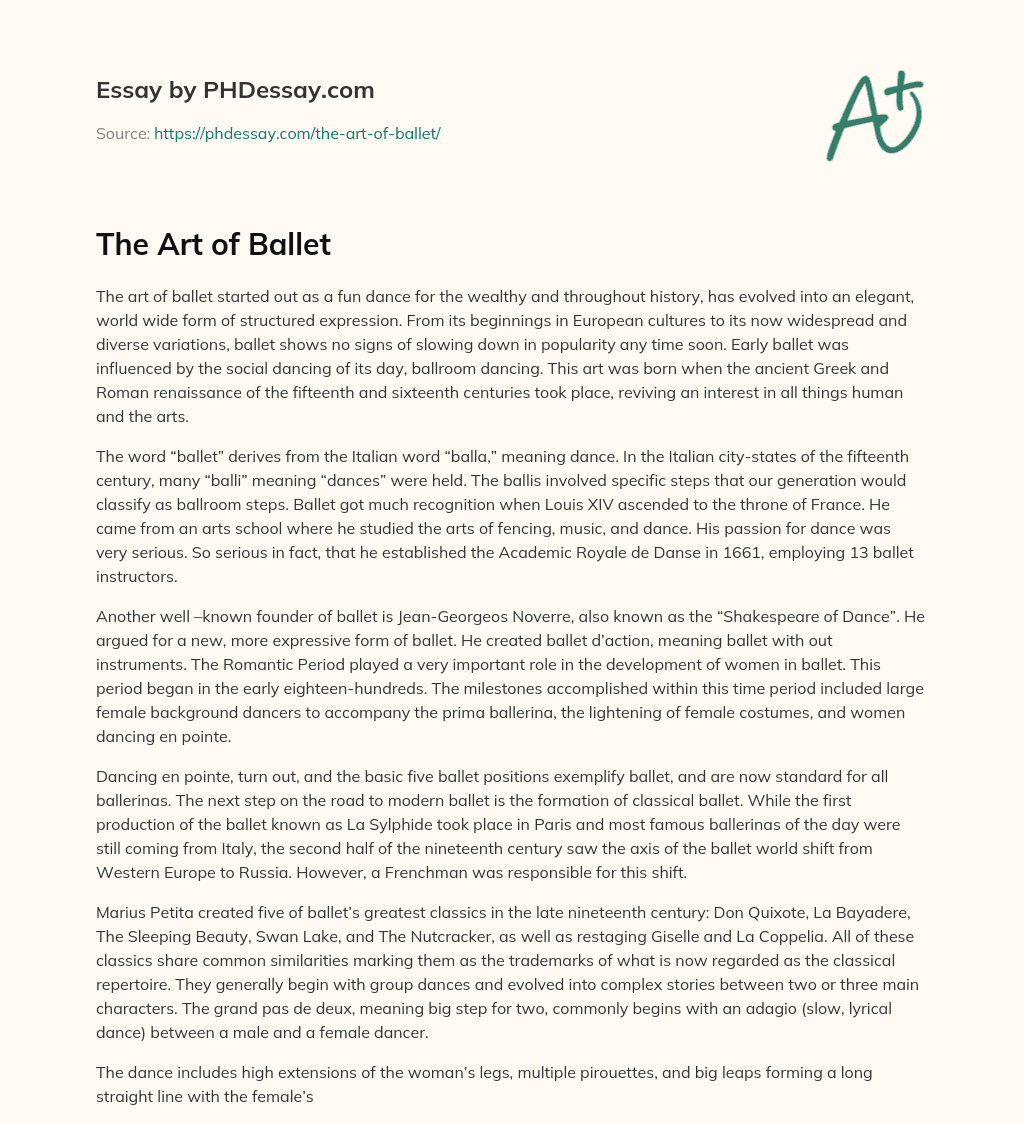 The Art of Ballet - PHDessay.com
