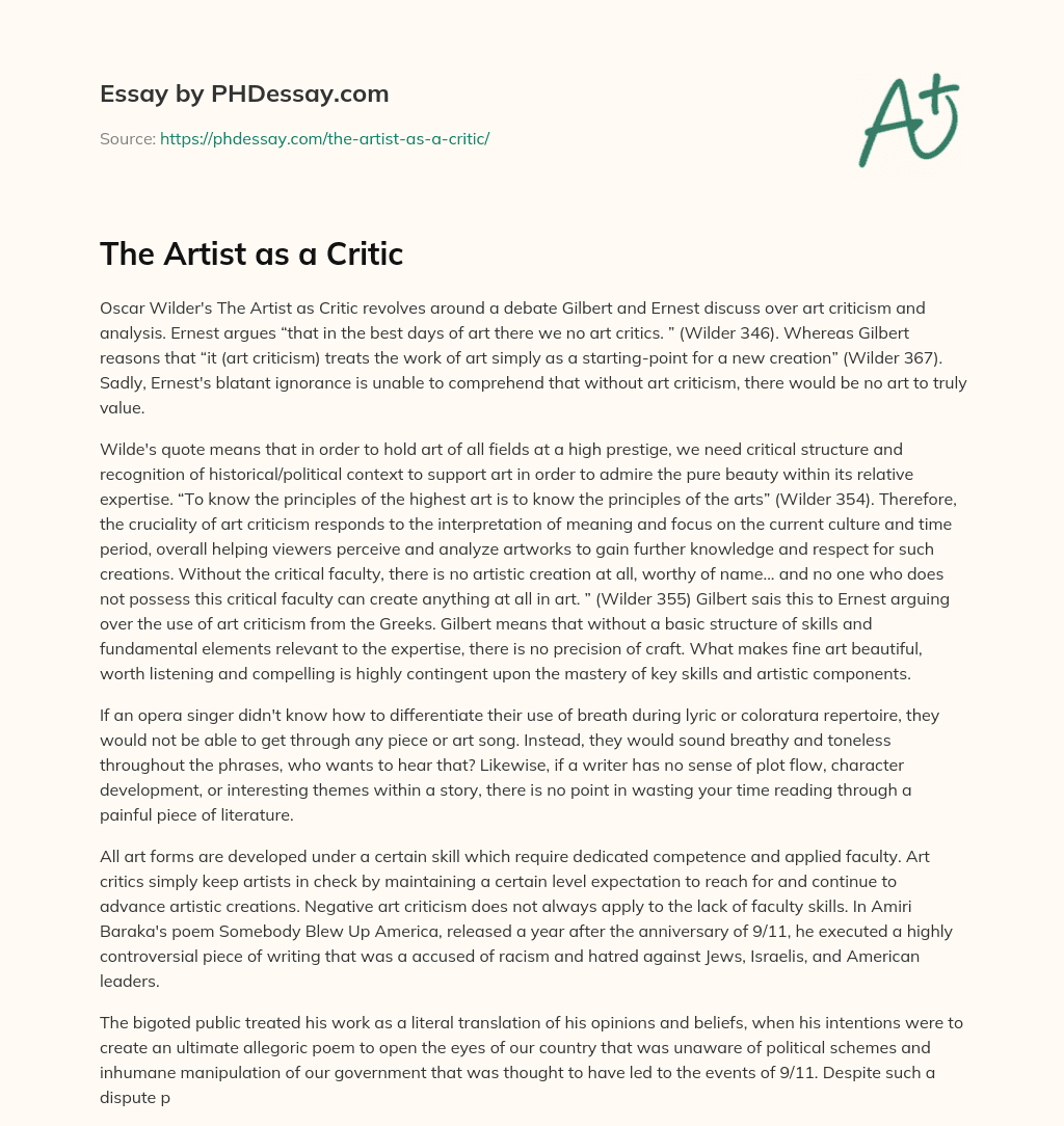 The Artist as a Critic - PHDessay.com