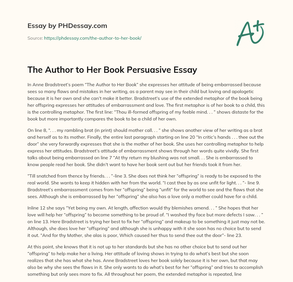 The Author to Her Book Persuasive Essay (600 Words) - PHDessay.com