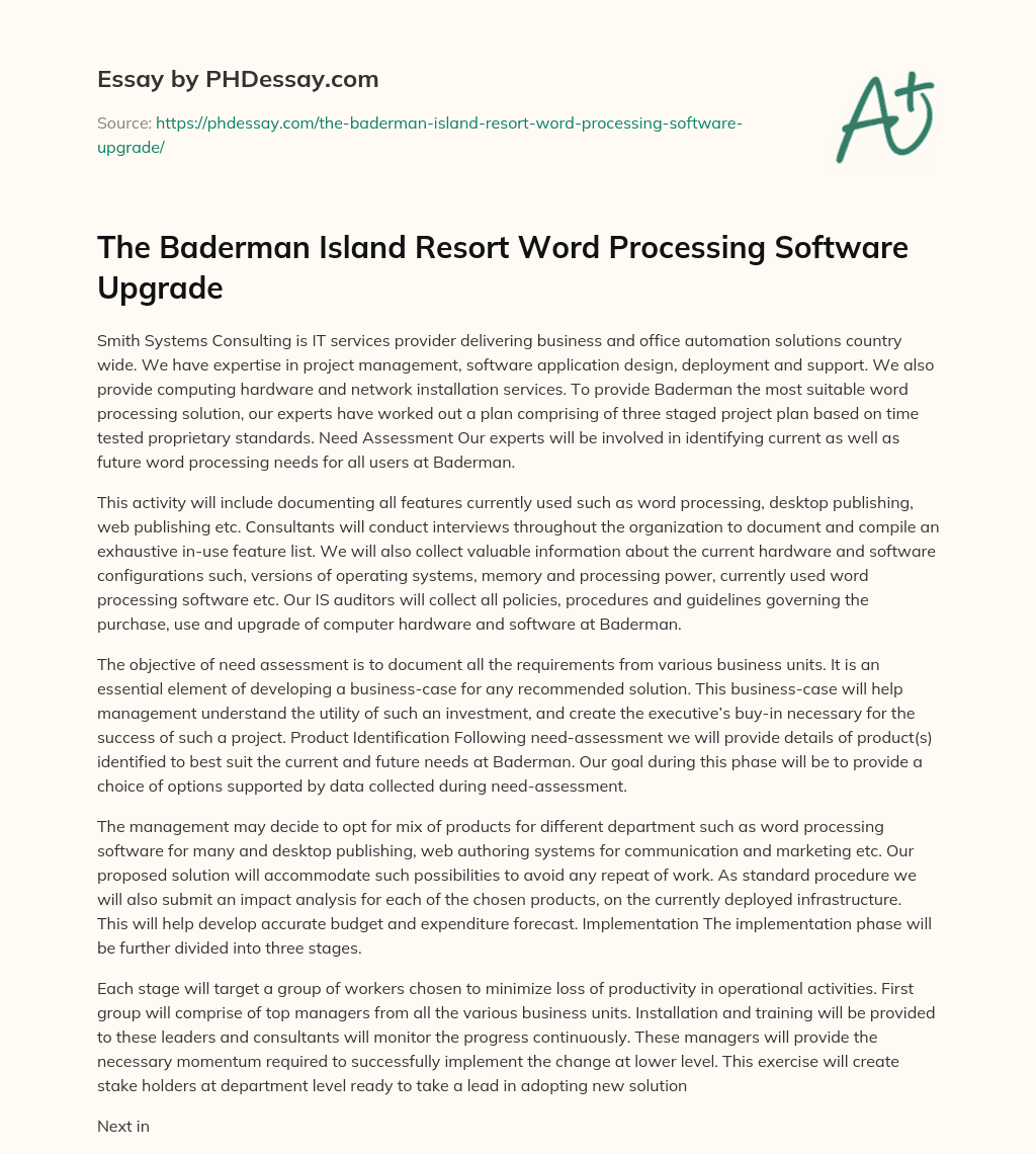 The Baderman Island Resort Word Processing Software Upgrade (500 Words ...