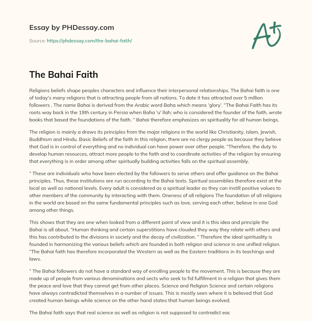 The Bahai Faith - PHDessay.com