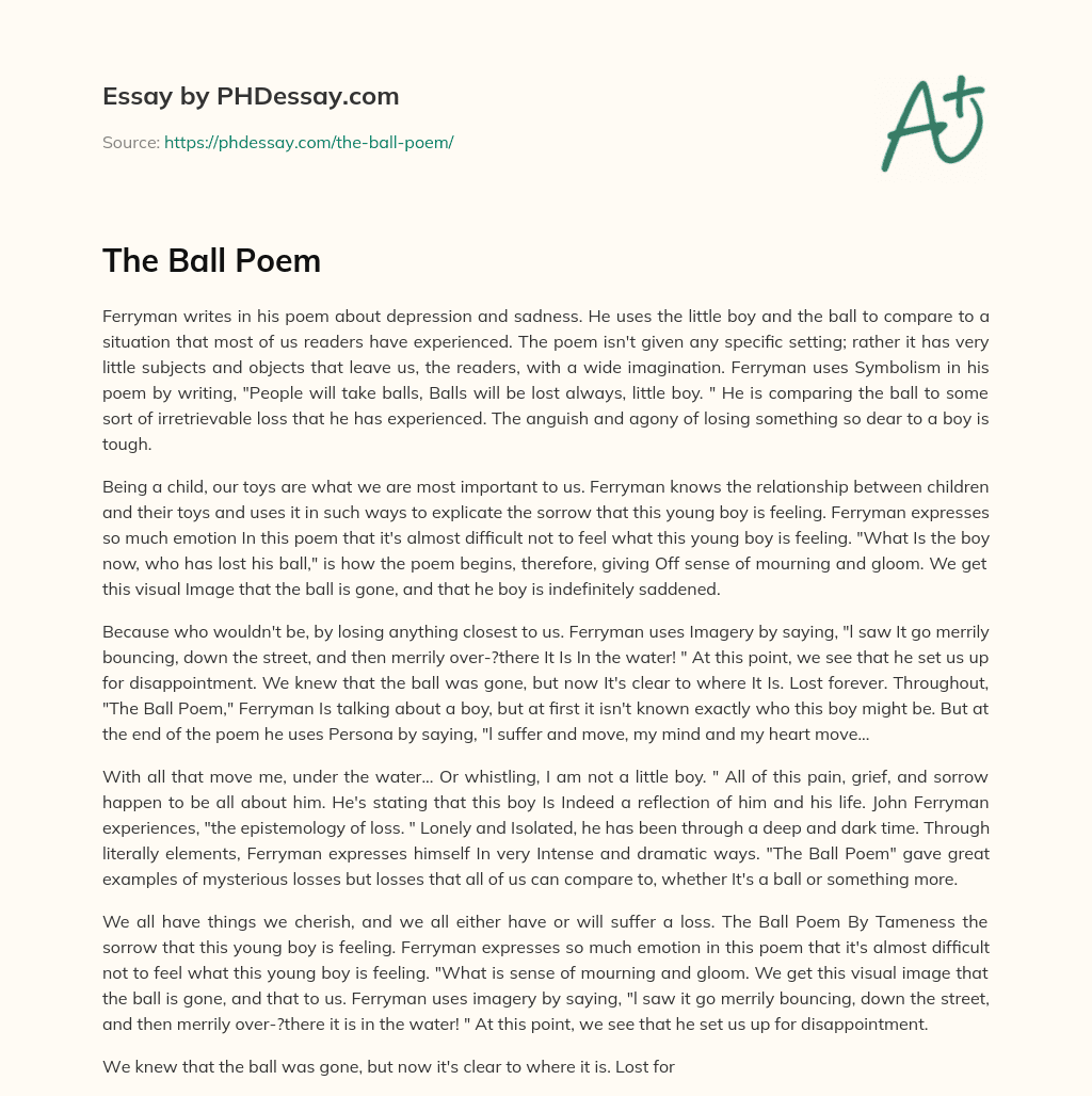 The Ball Poem (600 Words) - PHDessay.com