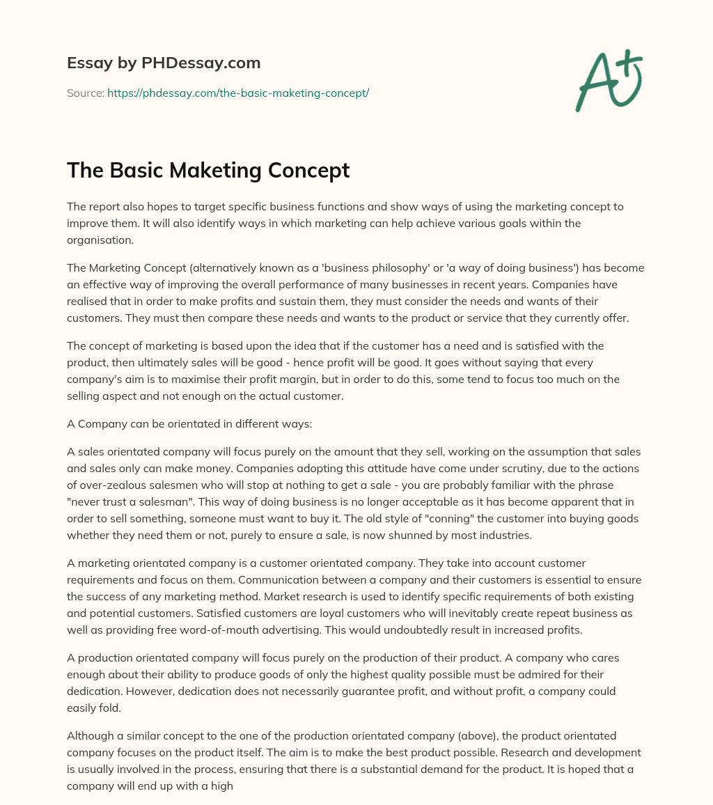 The Basic Maketing Concept - PHDessay.com