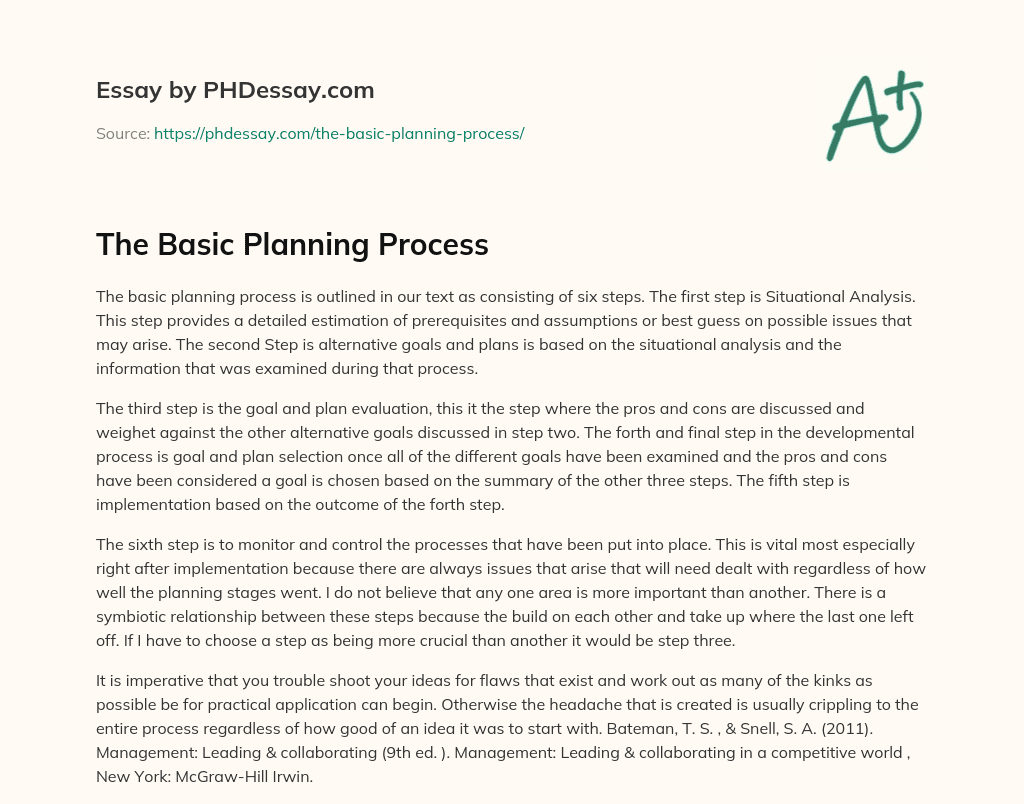 The Basic Planning Process (300 Words) - PHDessay.com