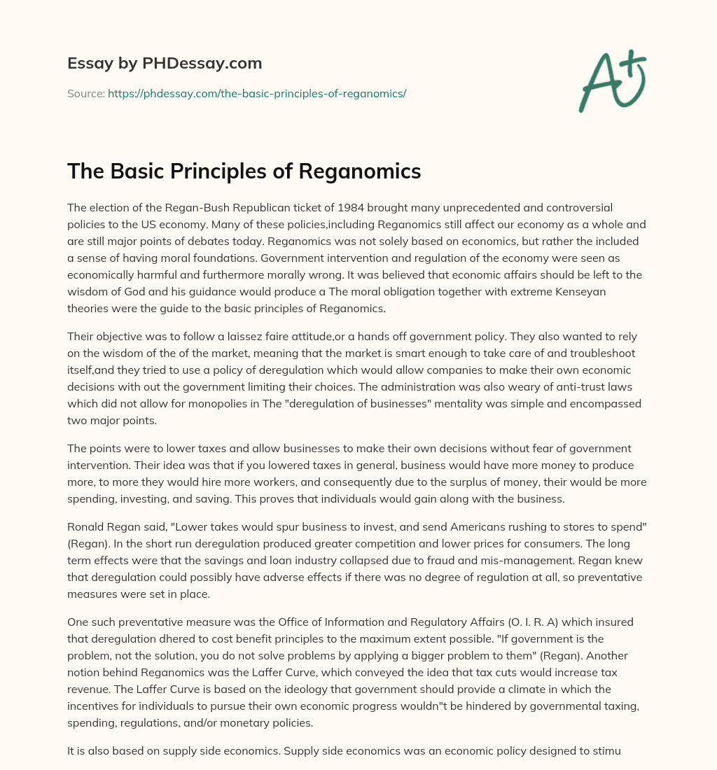 The Basic Principles Of Reganomics Definition Example - PHDessay.com