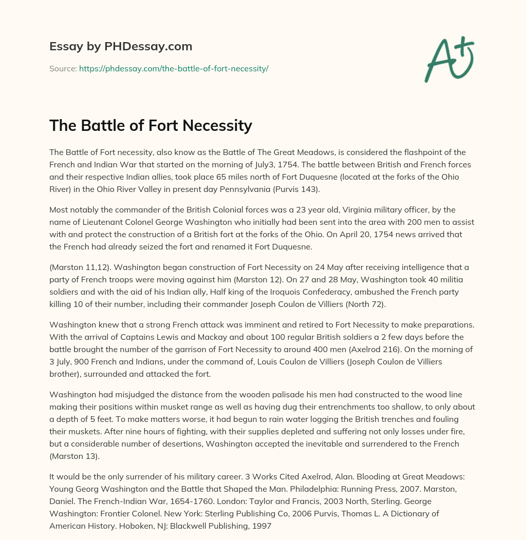 The Battle Of Fort Necessity Definition Example (500 Words) - PHDessay.com