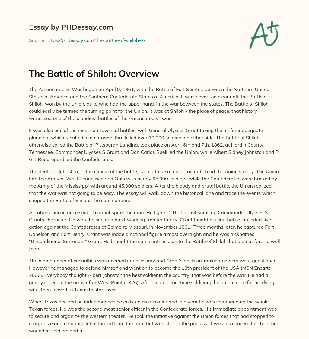 The Battle of Shiloh: Overview - PHDessay.com