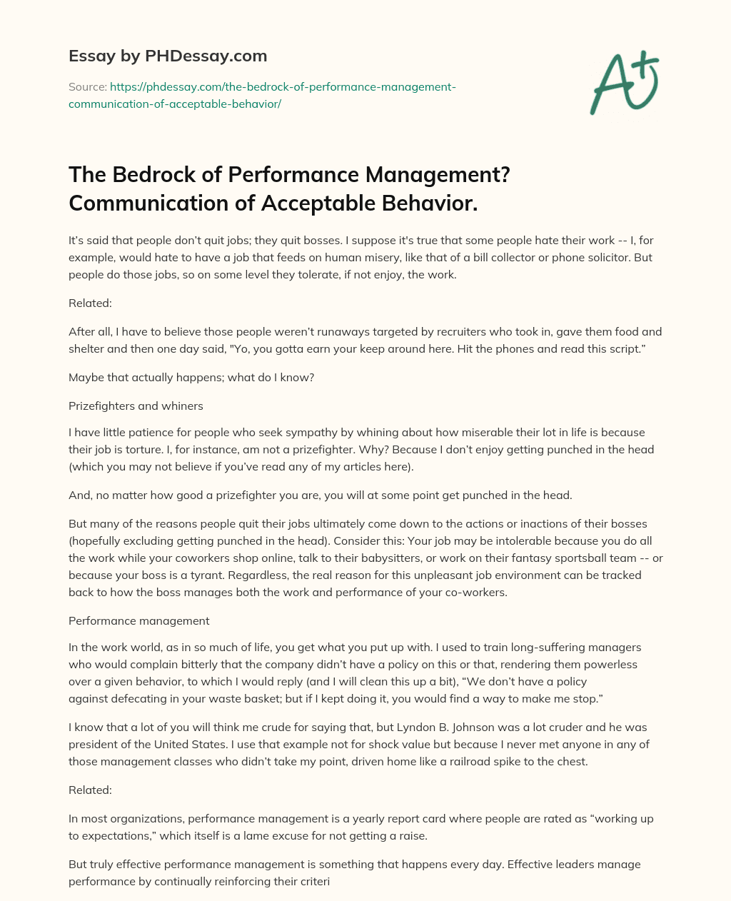 The Bedrock of Performance Management? Communication of Acceptable ...