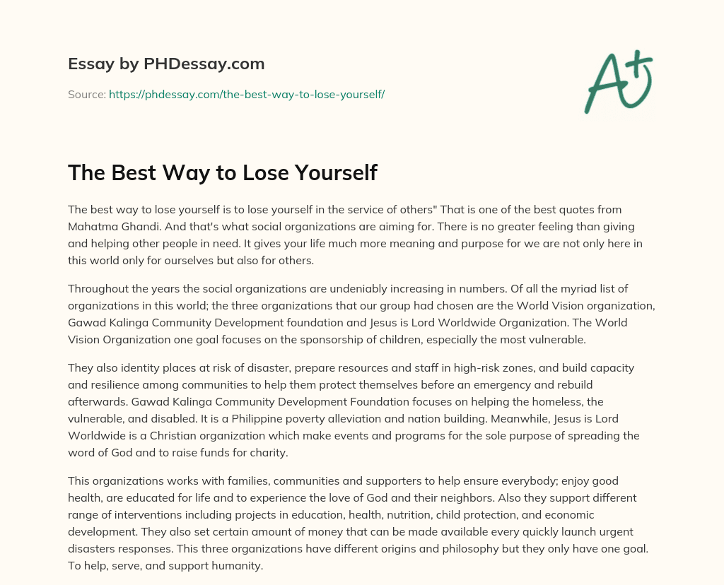 The Best Way to Lose Yourself - PHDessay.com