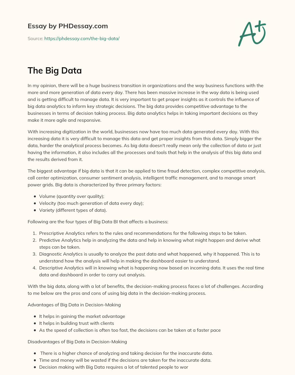 The Big Data - PHDessay.com