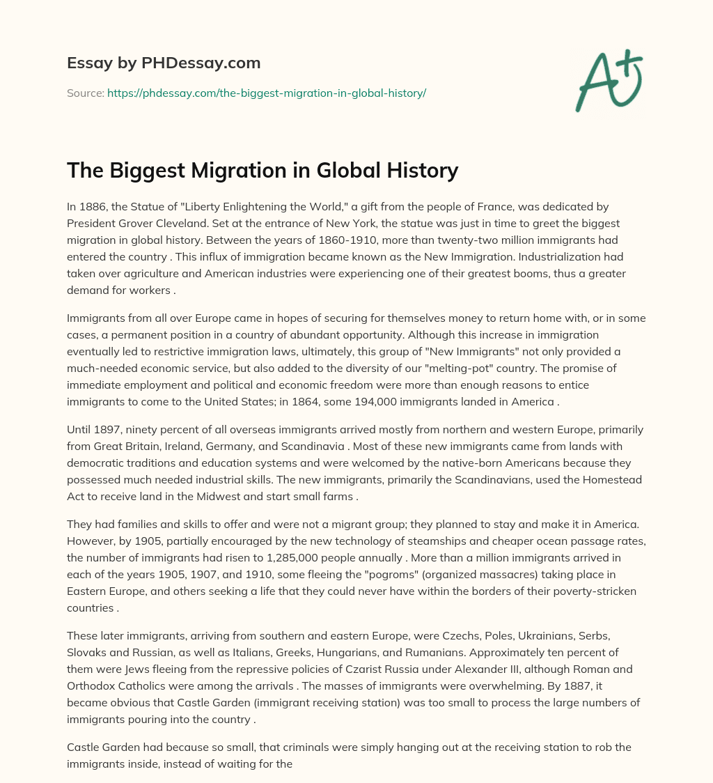 The Biggest Migration in Global History - PHDessay.com