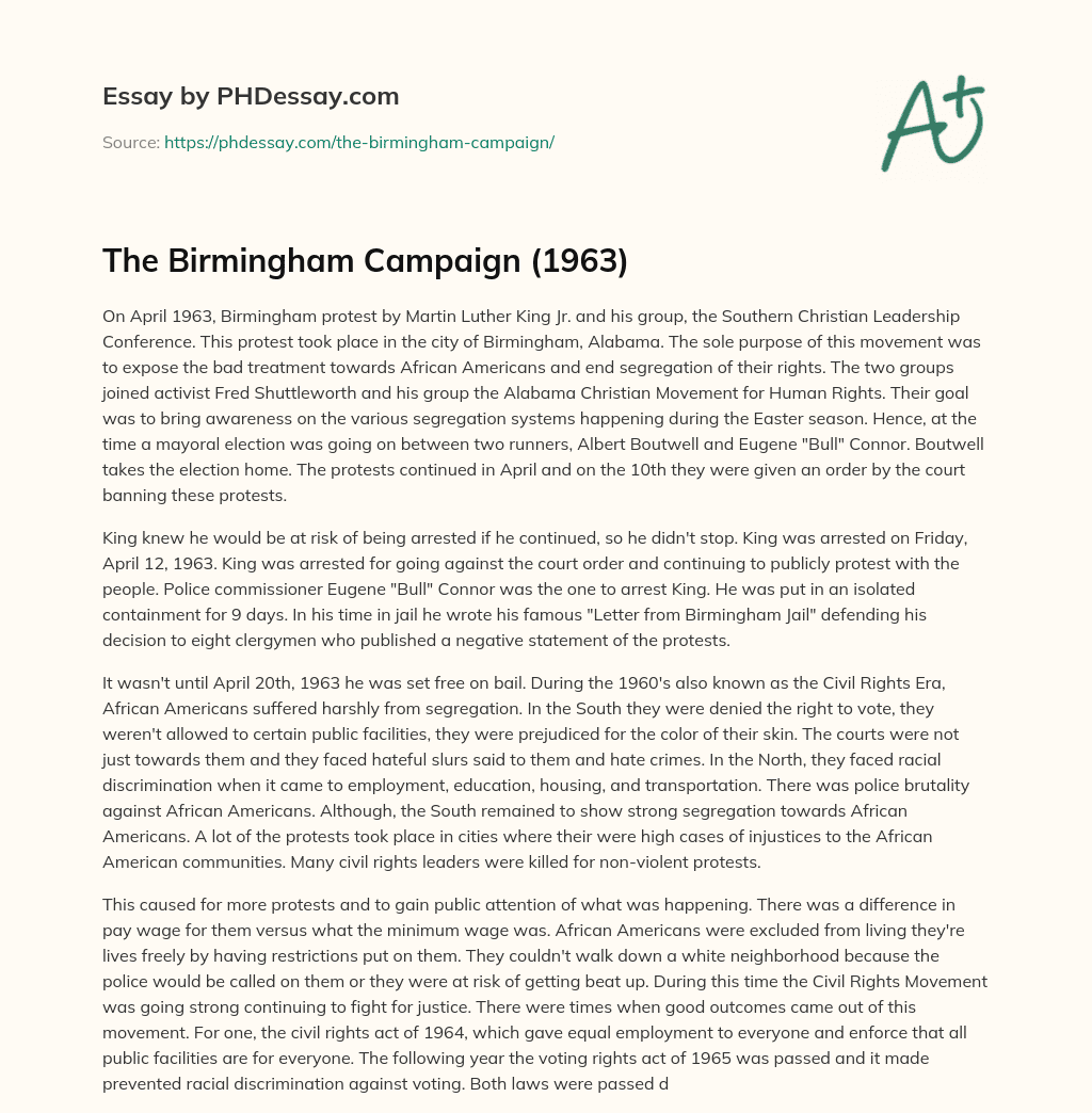 The Birmingham Campaign (1963) - PHDessay.com