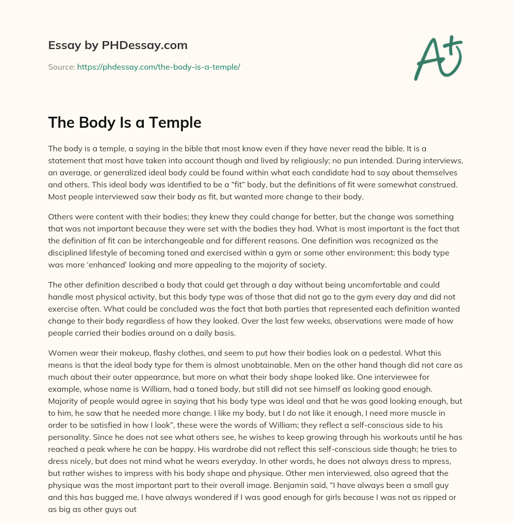 The Body Is a Temple - PHDessay.com