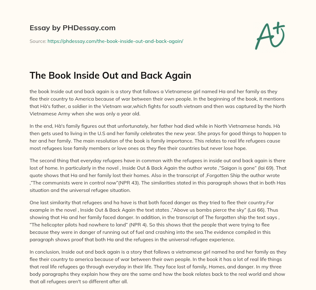 The Book Inside Out and Back Again (400 Words) - PHDessay.com
