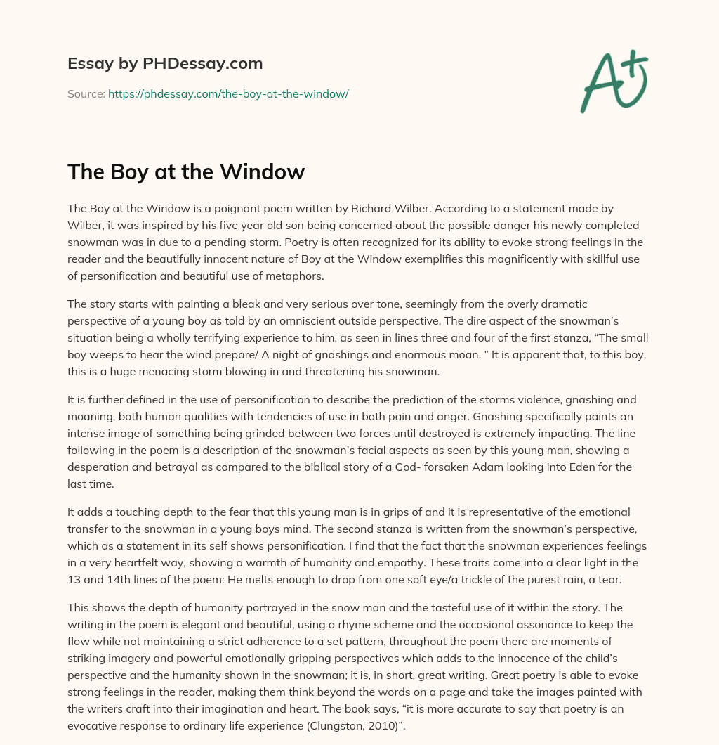 The Boy At The Window Analysis Example (600 Words) - PHDessay.com