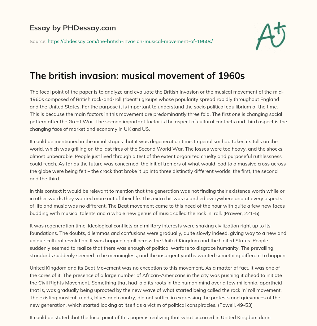 The british invasion: musical movement of 1960s - PHDessay.com