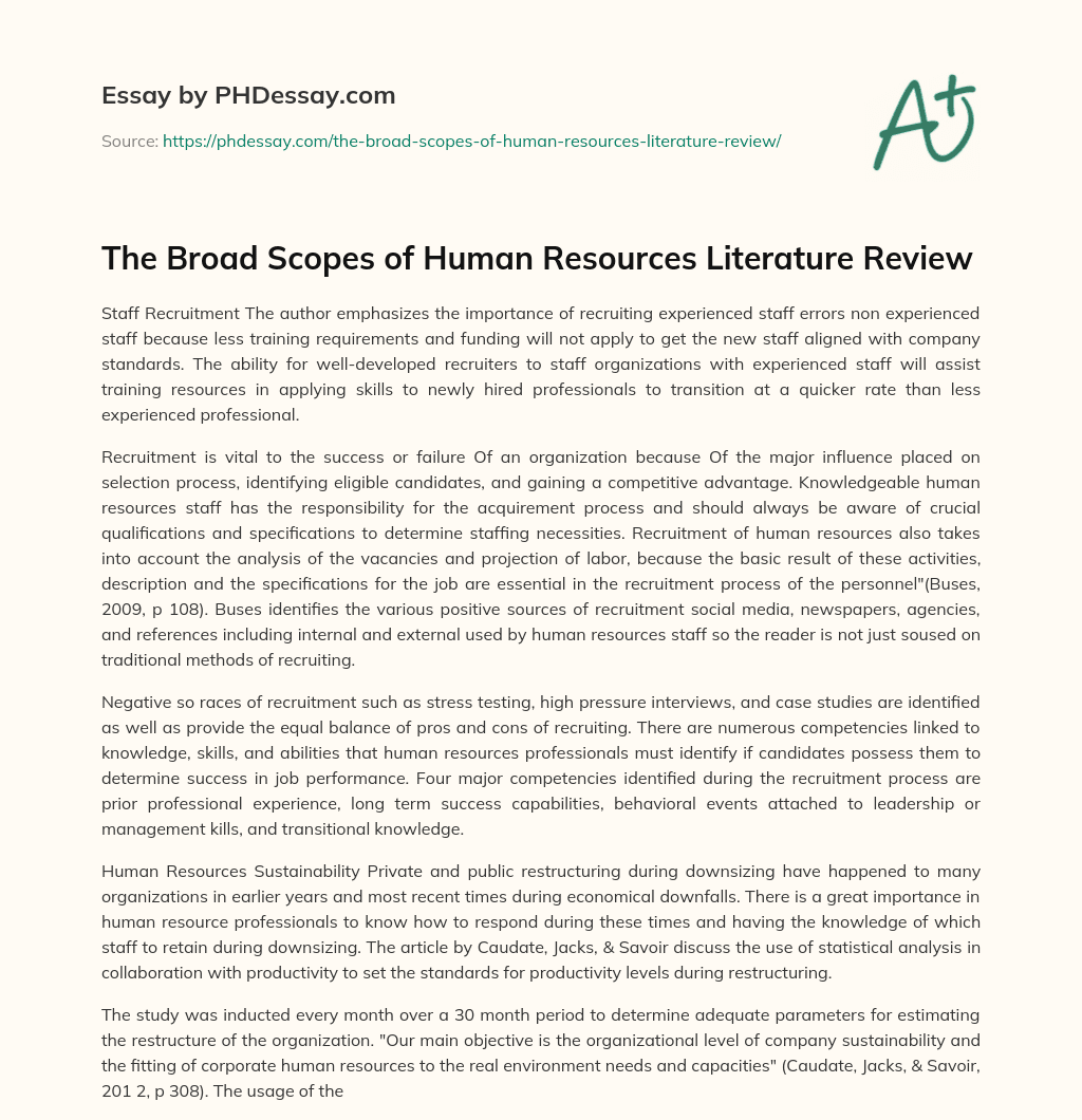 The Broad Scopes of Human Resources Literature Review - PHDessay.com